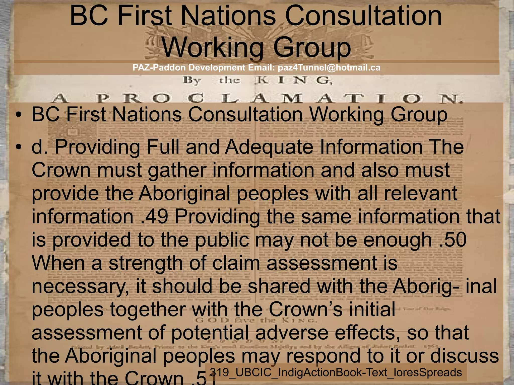 Bc first nations consultation working group | ODP