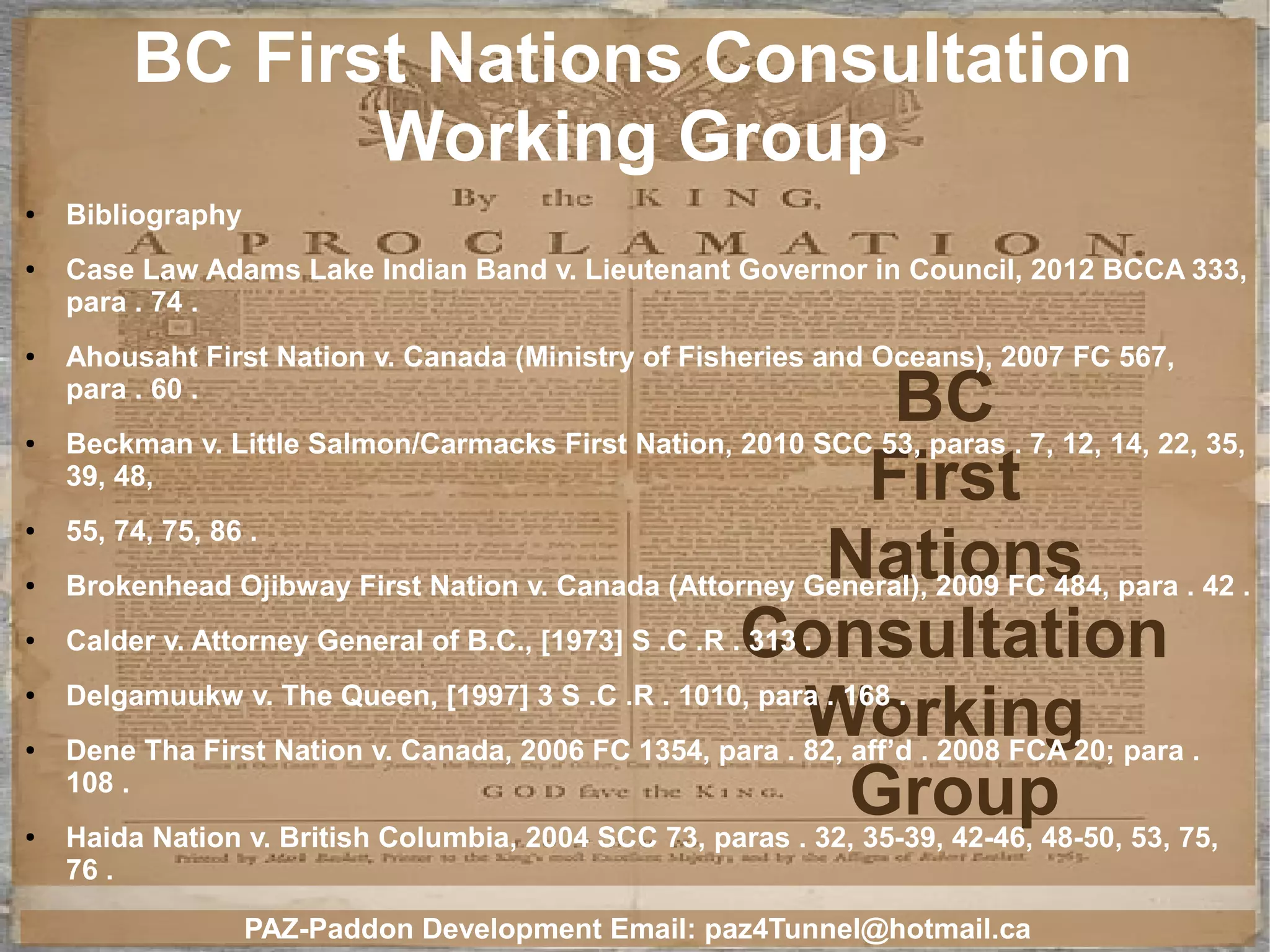 Bc first nations consultation working group | ODP