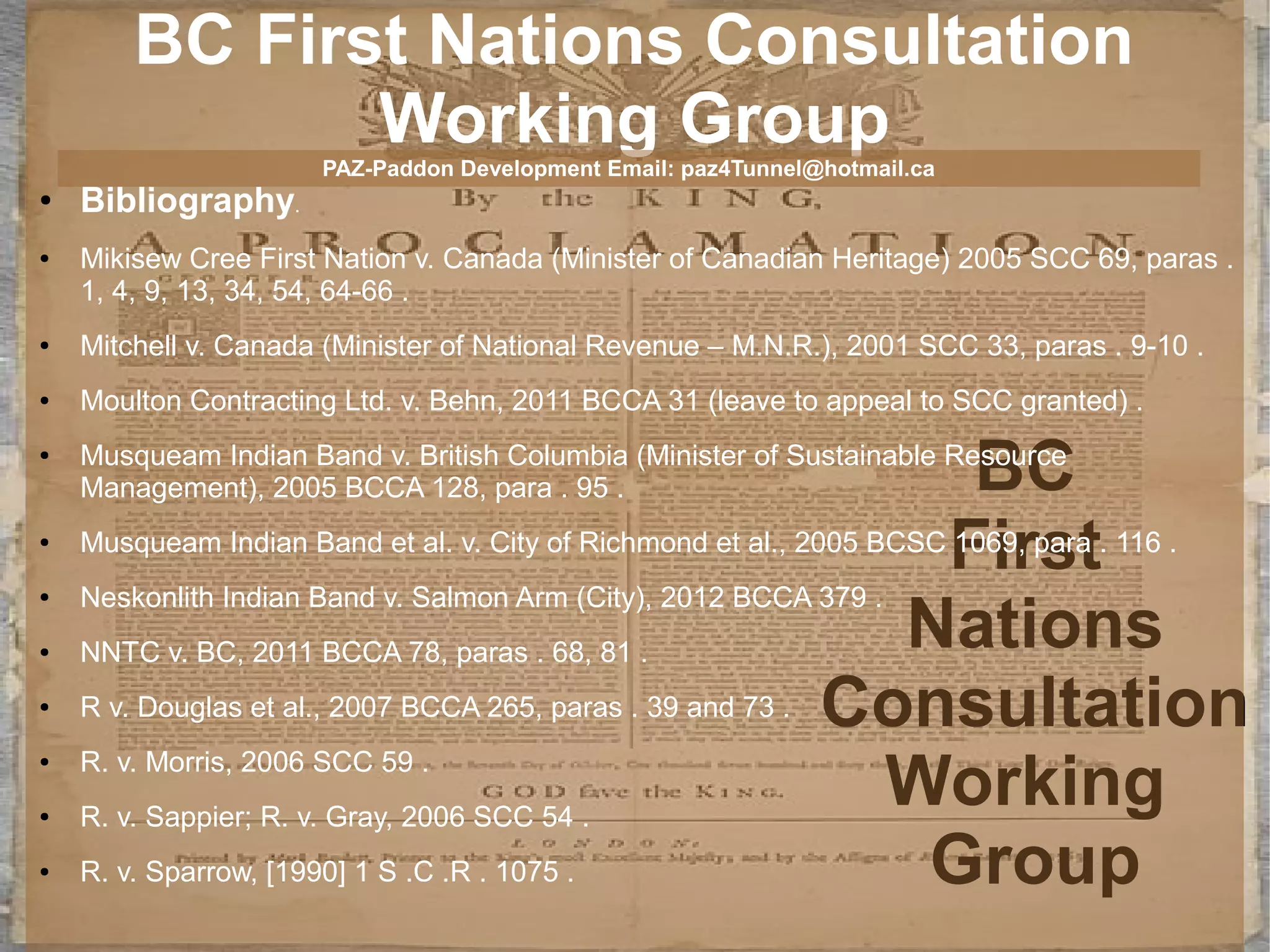 Bc first nations consultation working group | ODP