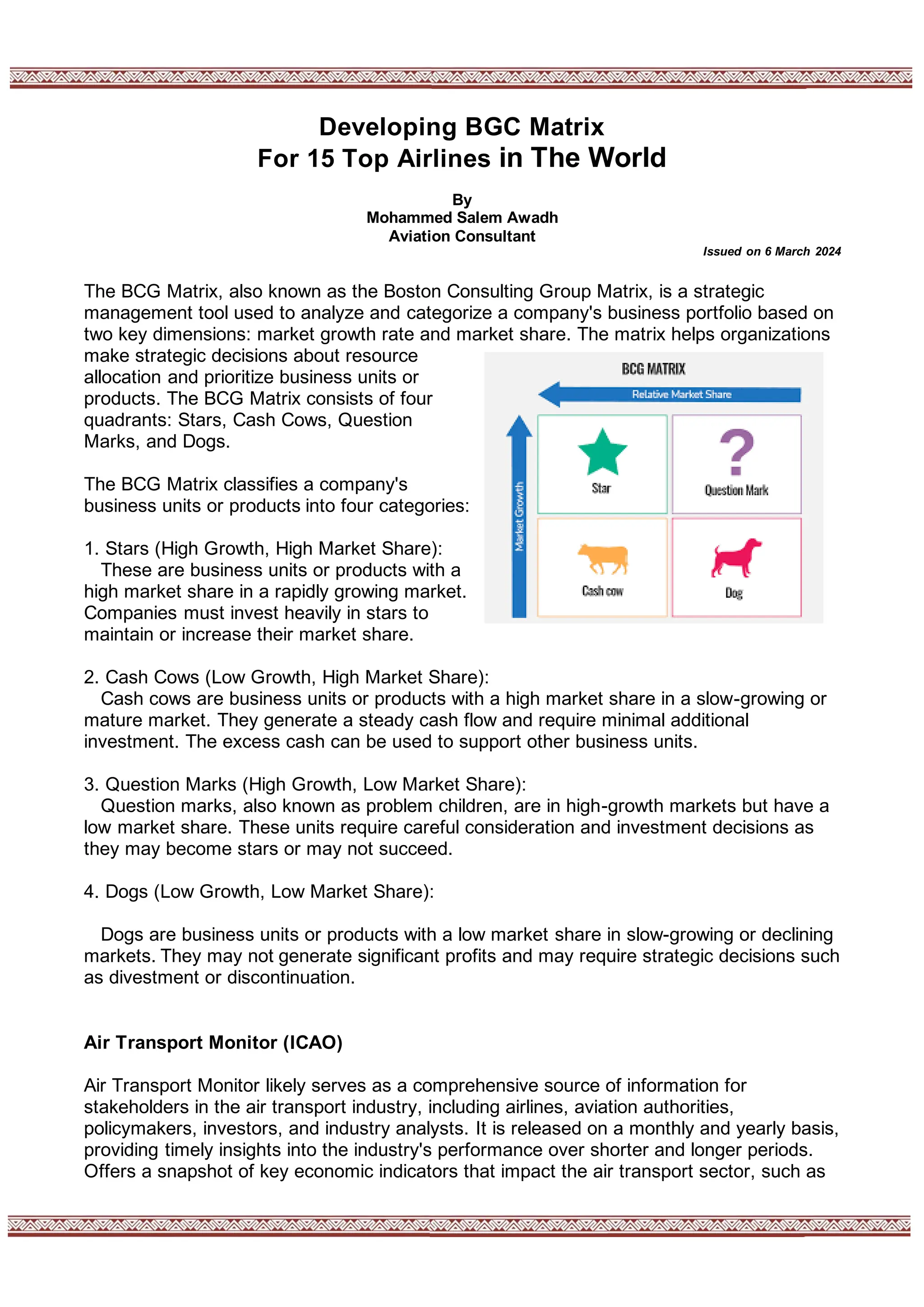 BCG Matrix Analysis for Airlines for period Dec 2019 | PDF
