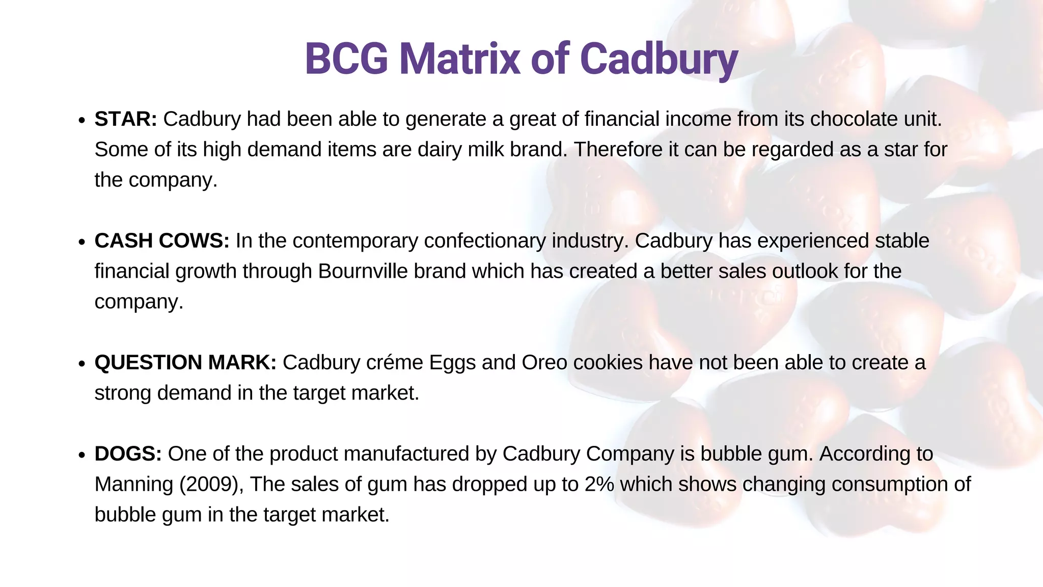 BCG matrix and Bowman’s strategic clock used strategies of Cadbury - By ...