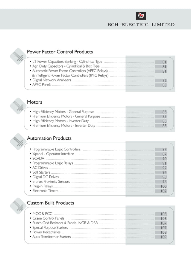 BCH Electric Limited- Complete Product Range Catalogue | PDF | Auto ...