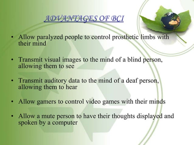 Brain Control Interface using ELECTROENCEPHALOGRAPHY | PPT