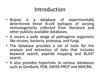 B cell epitope database features and tools | PPT