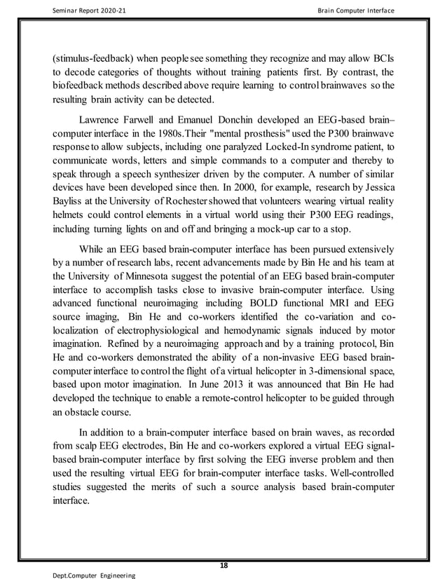 Brain-Computer Interface (BCI)-Seminar Report | PDF