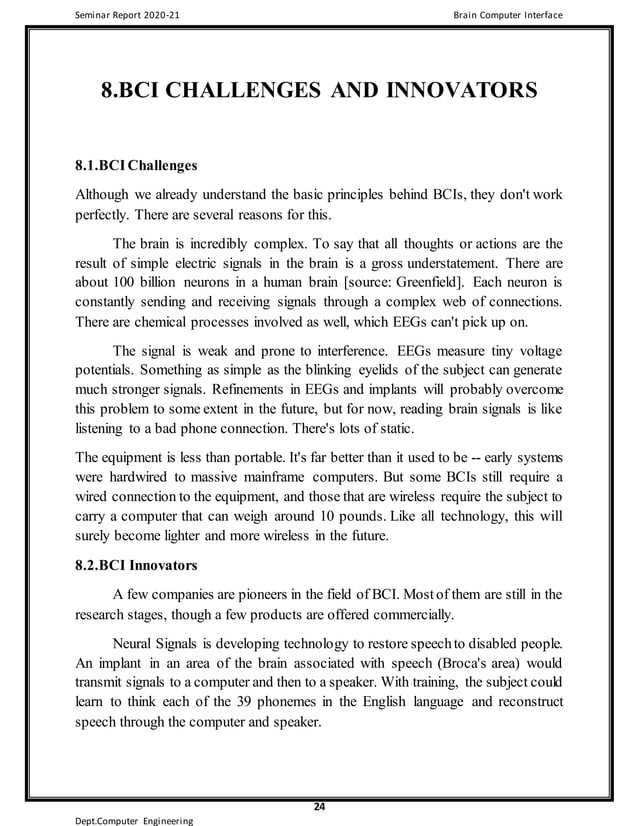 Brain-Computer Interface (BCI)-Seminar Report | PDF