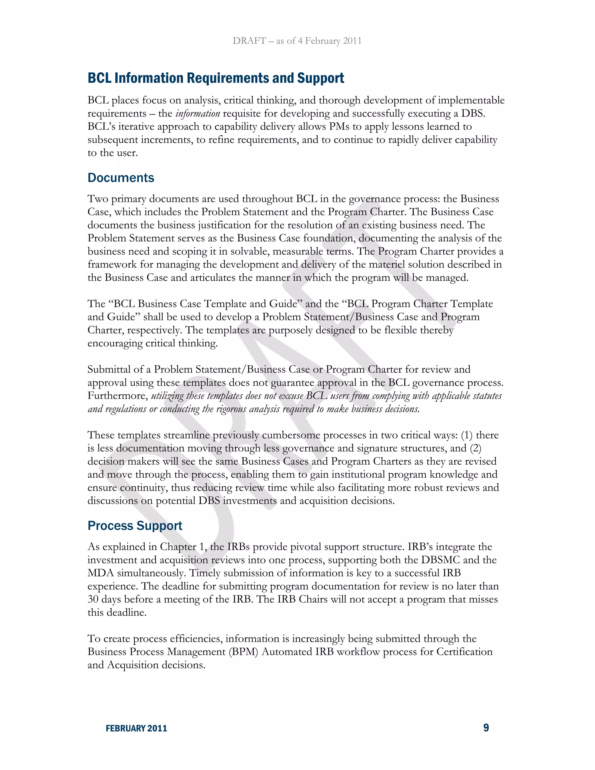 DoD Business Capability Lifecycle (BCL) Guide (Draft) | PDF