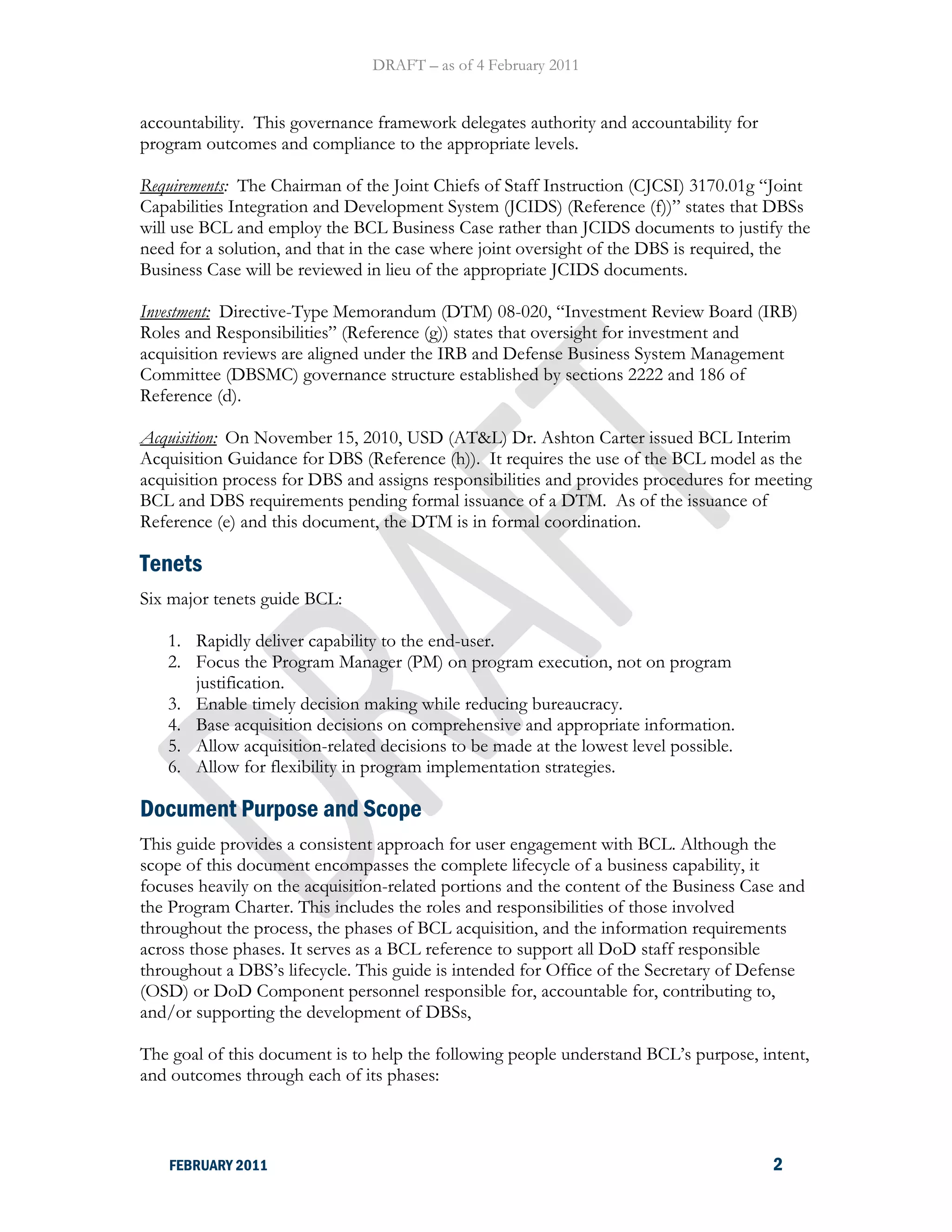 DoD Business Capability Lifecycle (BCL) Guide (Draft) | PDF