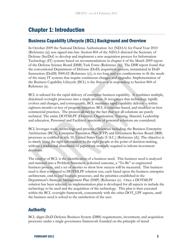 DoD Business Capability Lifecycle (BCL) Guide (Draft) | PDF | Defense ...
