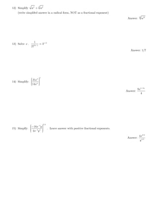 BC Math 10 Exponents Practice Test | PDF