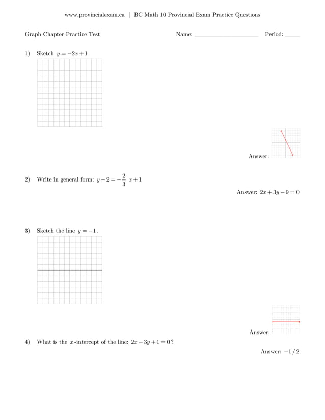 BC Math 10 Graphs Practice Test | PDF