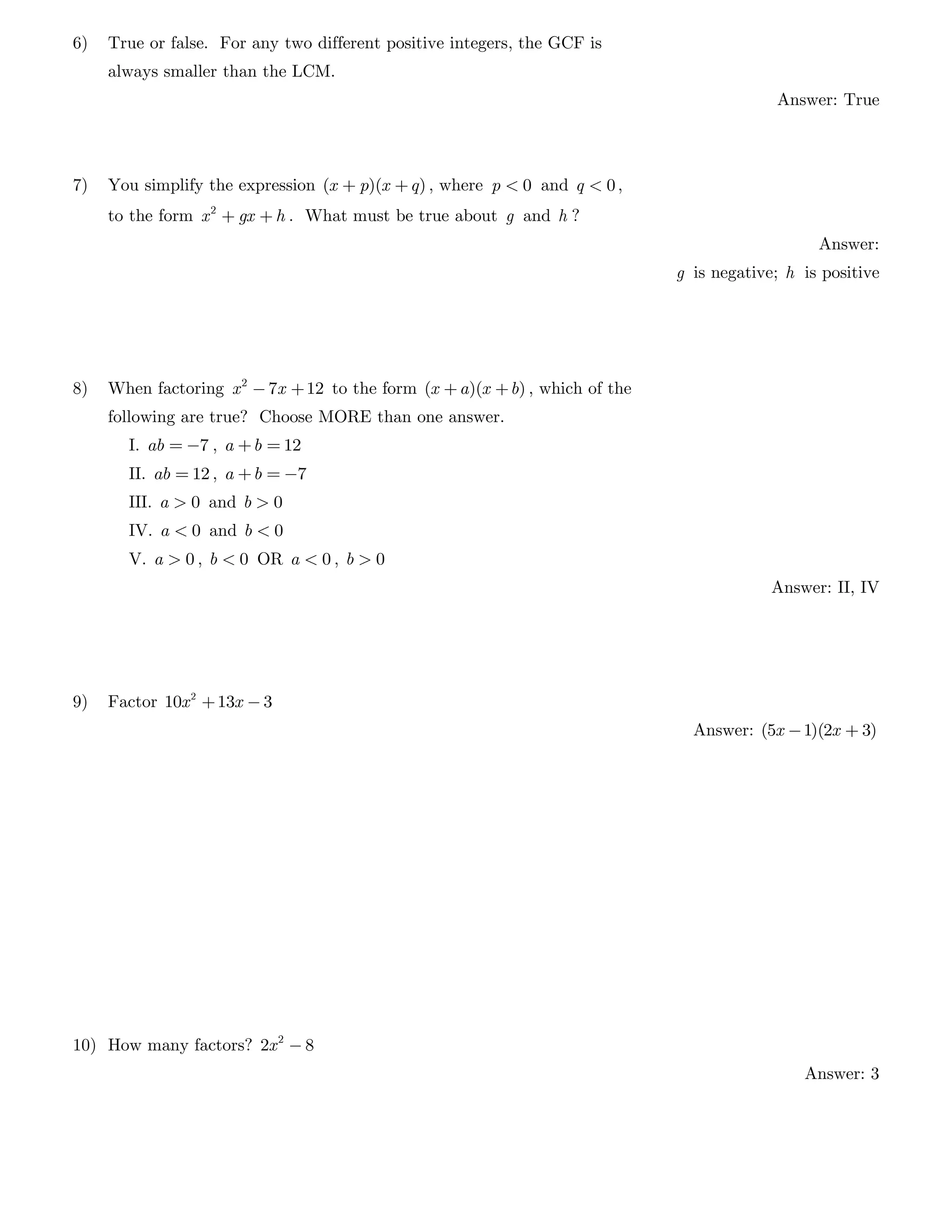 BC Math 10 Polynomials Practice Test | PDF