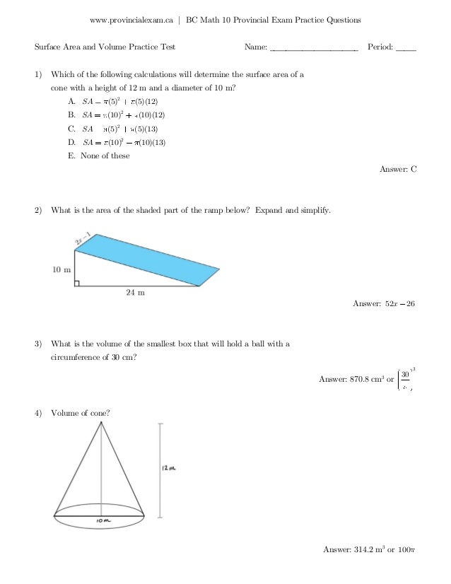 BC Math 10 Surface Area And Volume Practice Test BC Math 10 Surface Area And Volume Practice Test