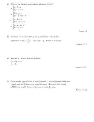 BC Math 10 Systems Practice Test | PDF