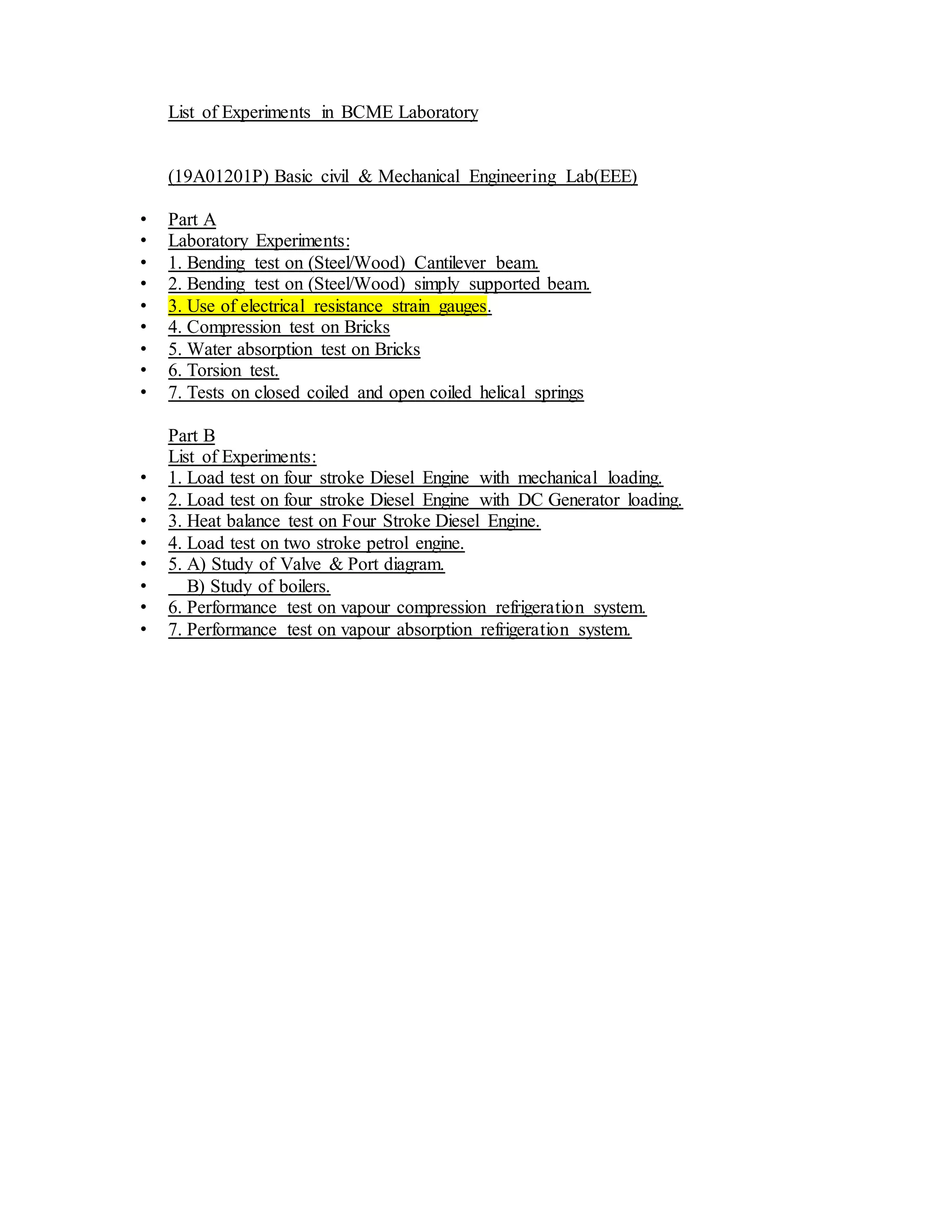 Basic civil mechanical Engineering lab manual according to JNTU annathapur syllabus | DOC ...