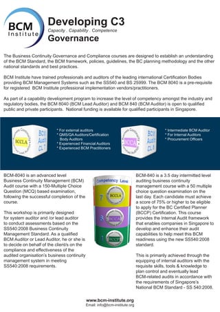 BCM Institute BCM Competency Program 2010: Developing Organization ...