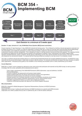 BCM Institute BCM Competency Program 2010: Developing Organization ...
