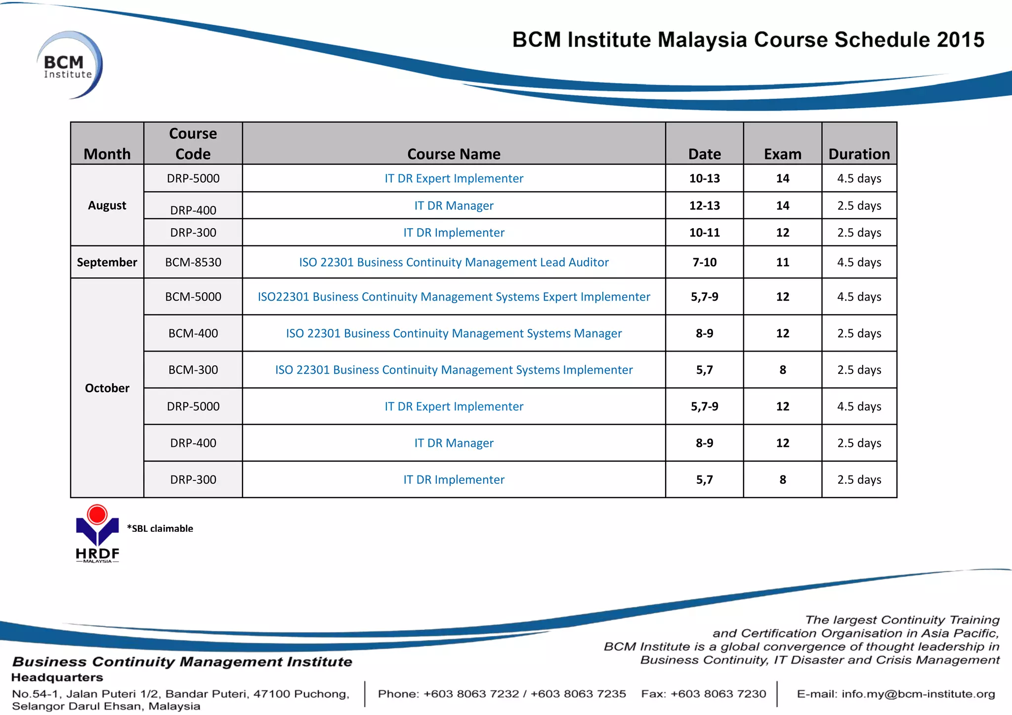 BCM Institute Malaysia Course Schedule 2015 | PPT