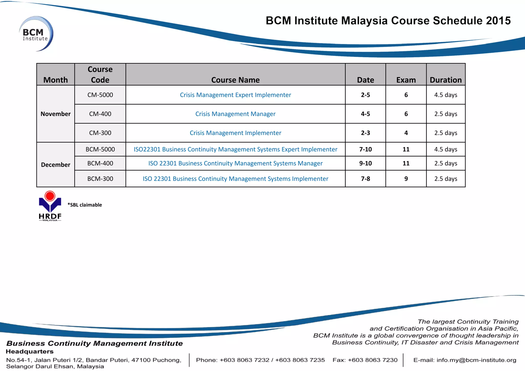 BCM Institute Malaysia Course Schedule 2015 | PPT