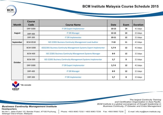 BCM Institute Malaysia Course Schedule 2015 | PPT