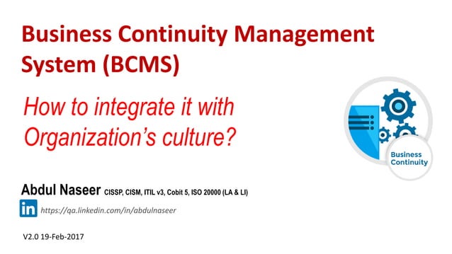 How to integrate BCMS with Organization's culture? | PPT