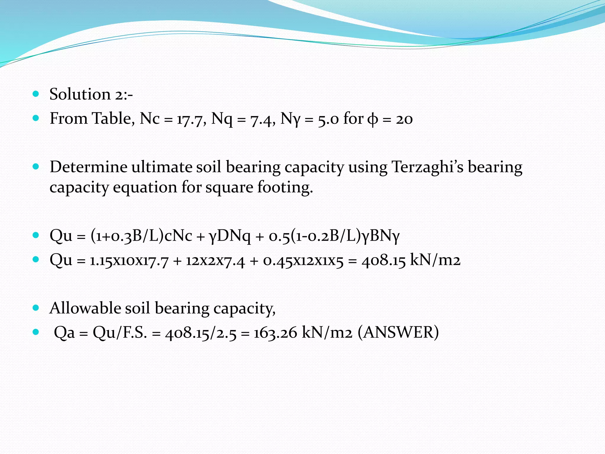Numerical Problem and solution on Bearing Capacity ( Terzaghi and ...