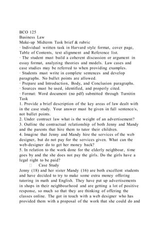 Bco 125 business law make up midterm task brief & rubric · | PDF