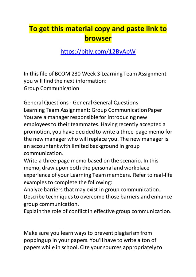 Bcom 230 week 3 learning team assignment | PDF