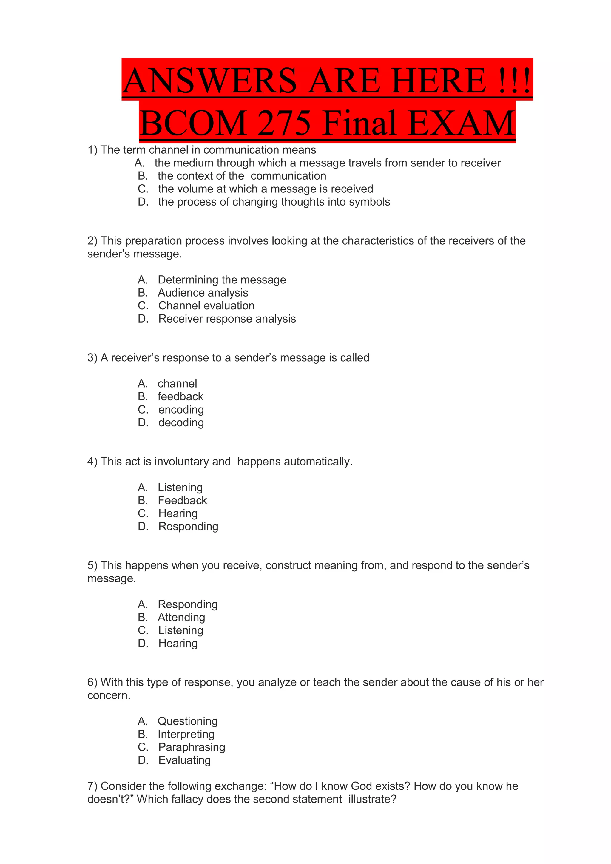 Bcom 275 final exam | DOCX