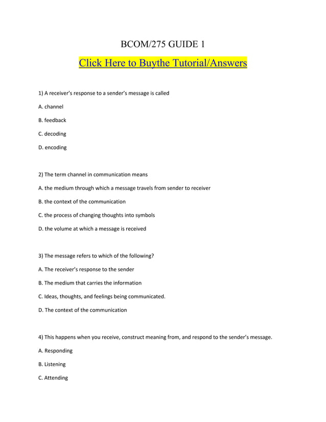 Bcom 275 Guide 1 18 Sound And Light Waves Are An Example Of Which Part Of The Communication