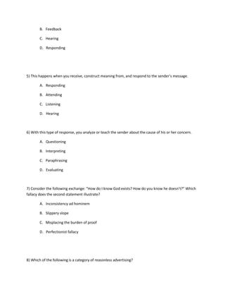 Bcom 275 guide 2 27) What logical fallacy can occur when a speaker ...