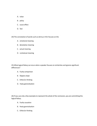 Bcom 275 guide 3 25) What logical fallacy can occur when a speaker ...