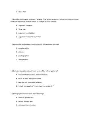 Bcom 275 guide 3 25) What logical fallacy can occur when a speaker ...