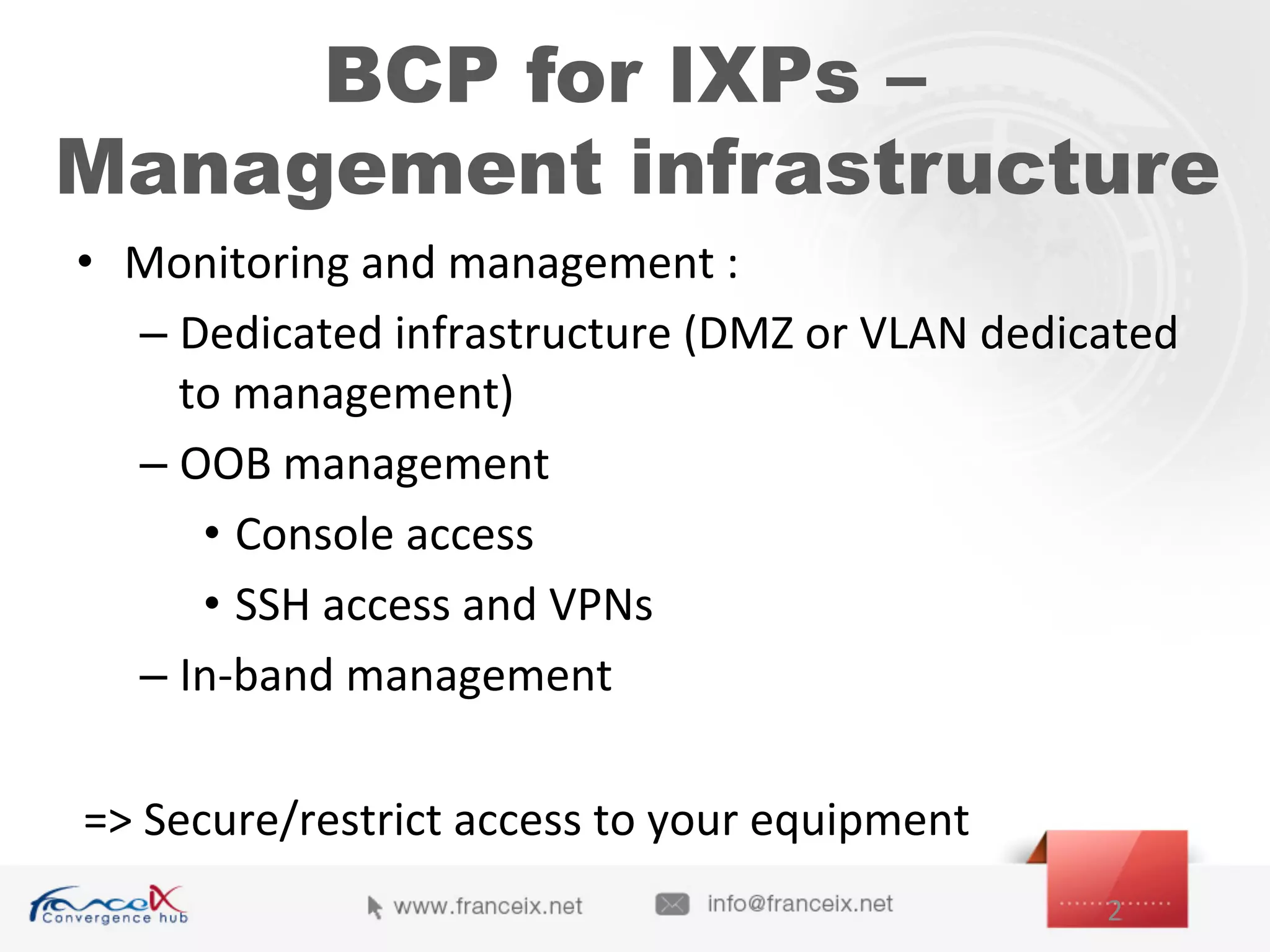 IXP Best Common Practices trilogy - for the Infrastructure | PPT