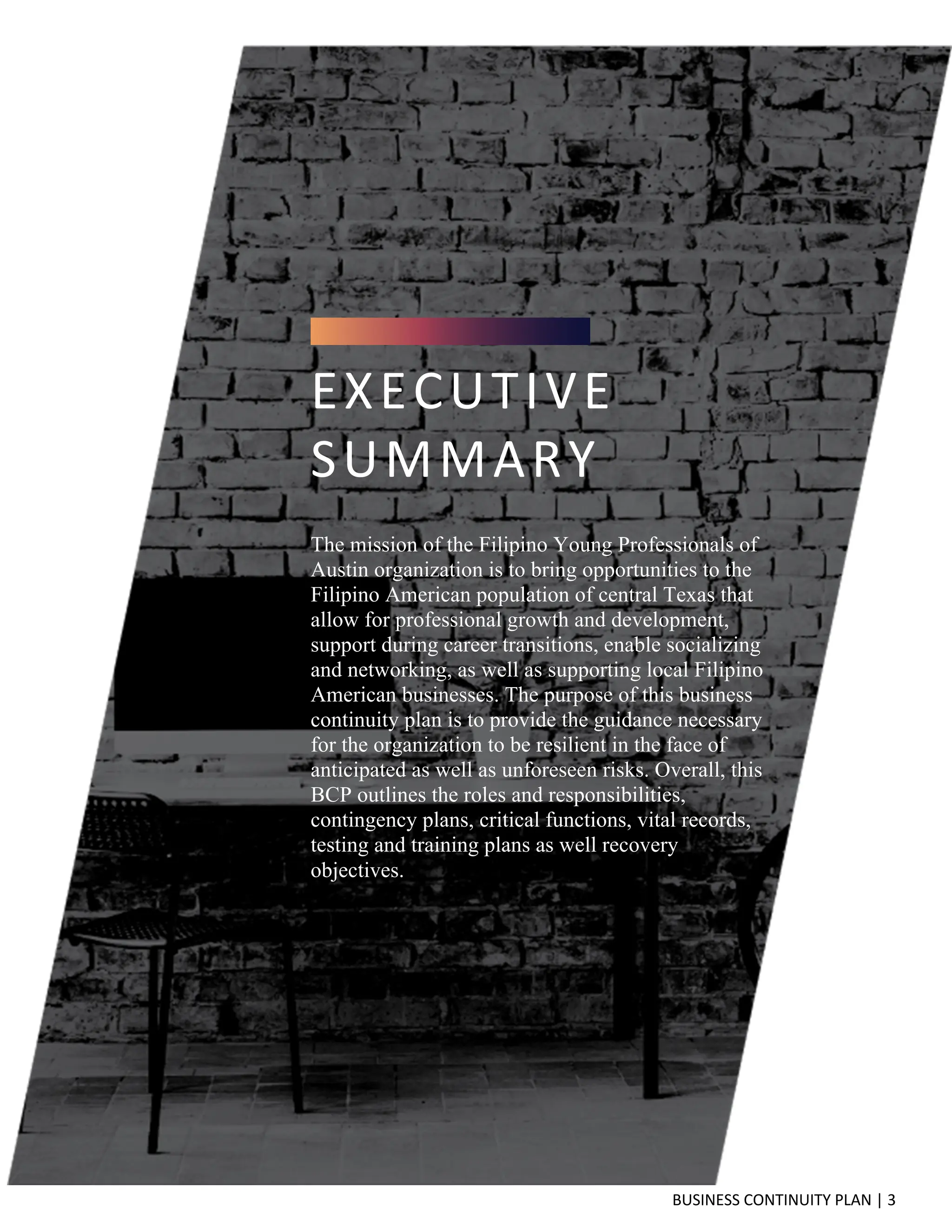 Business Continuity Plan: FILIPINO YOUNG PROFESSIONALS OF AUSTIN | PDF