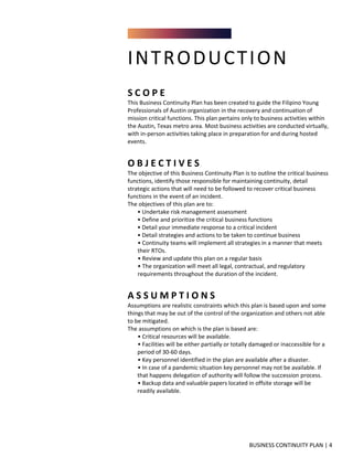 Business Continuity Plan: FILIPINO YOUNG PROFESSIONALS OF AUSTIN | PDF