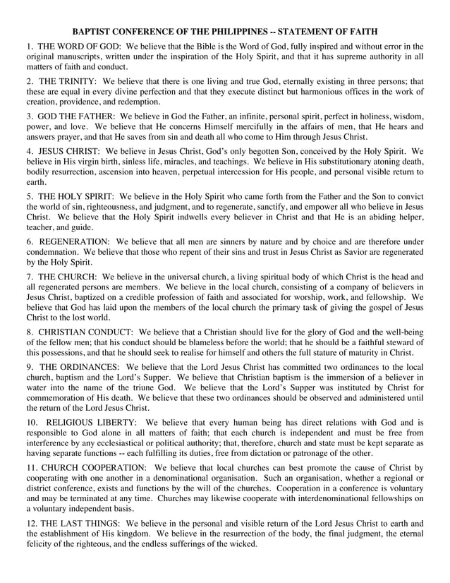BCP Statement of Faith English | PDF | Christianity | Religion ...