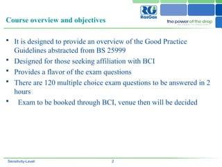 business continuity training based on good practice guidelines | PPT