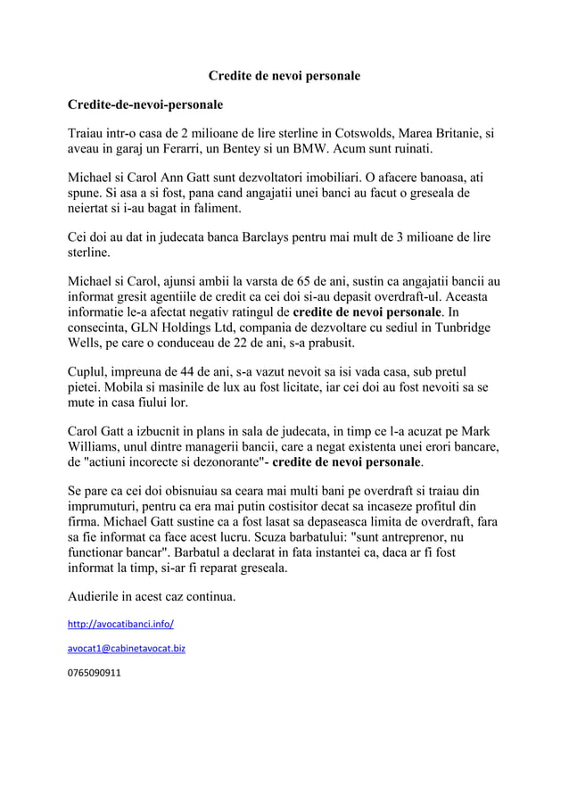 Credite de nevoi personale | PDF