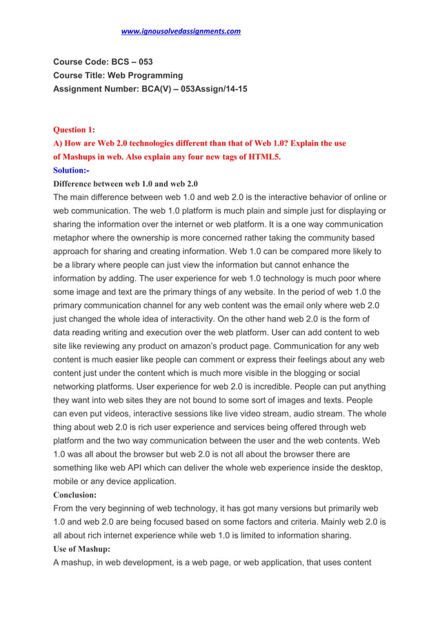 Bcs 053 solved assignment 2014-15 | PDF | Web Design and HTML | Internet