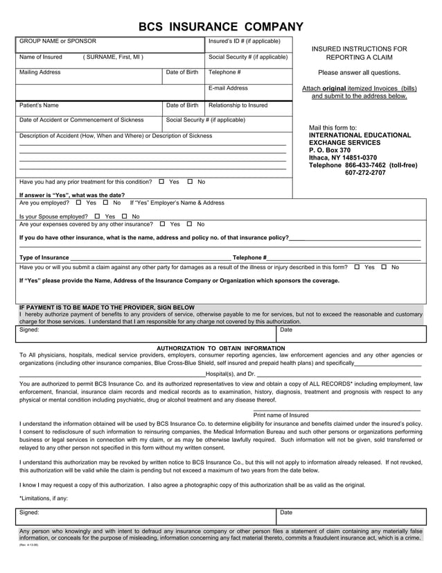 Bcs Claim Form | PDF