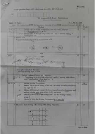 BCS503 Model Question Paper Solution Theory of Computation | PDF