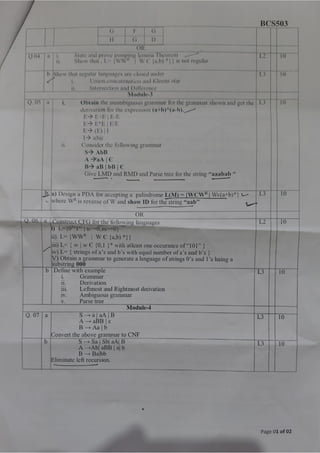 BCS503 Model Question Paper Solution Theory of Computation | PDF