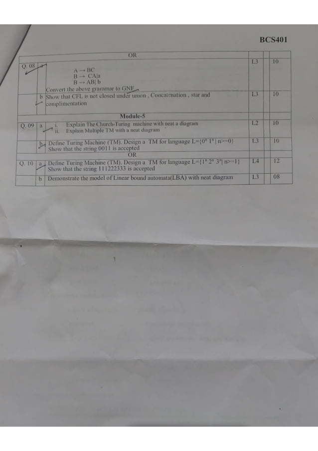 BCS503 Model Question Paper Solution Theory of Computation | PDF