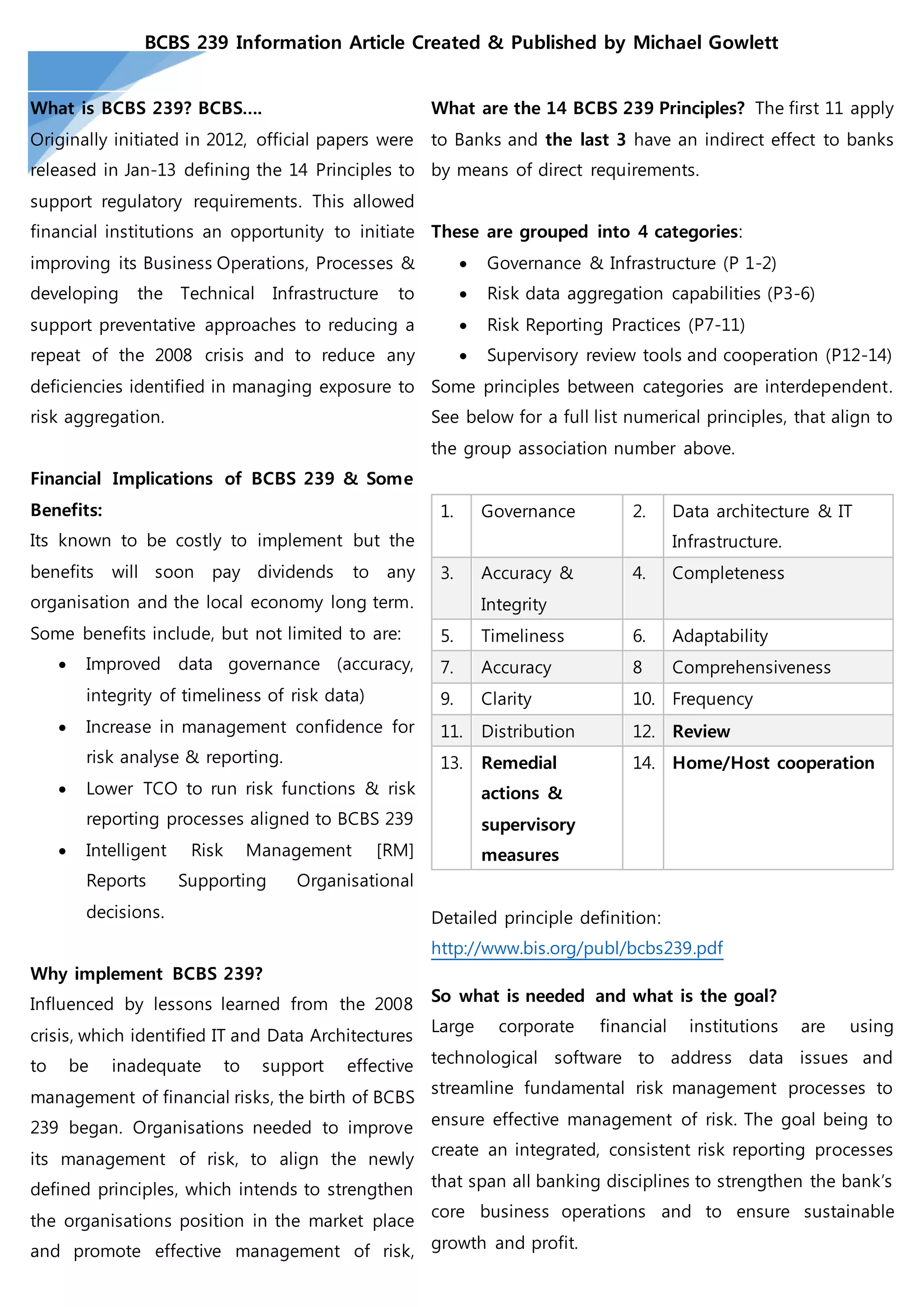 BCBS Information Article By Mike Gowlett | PDF