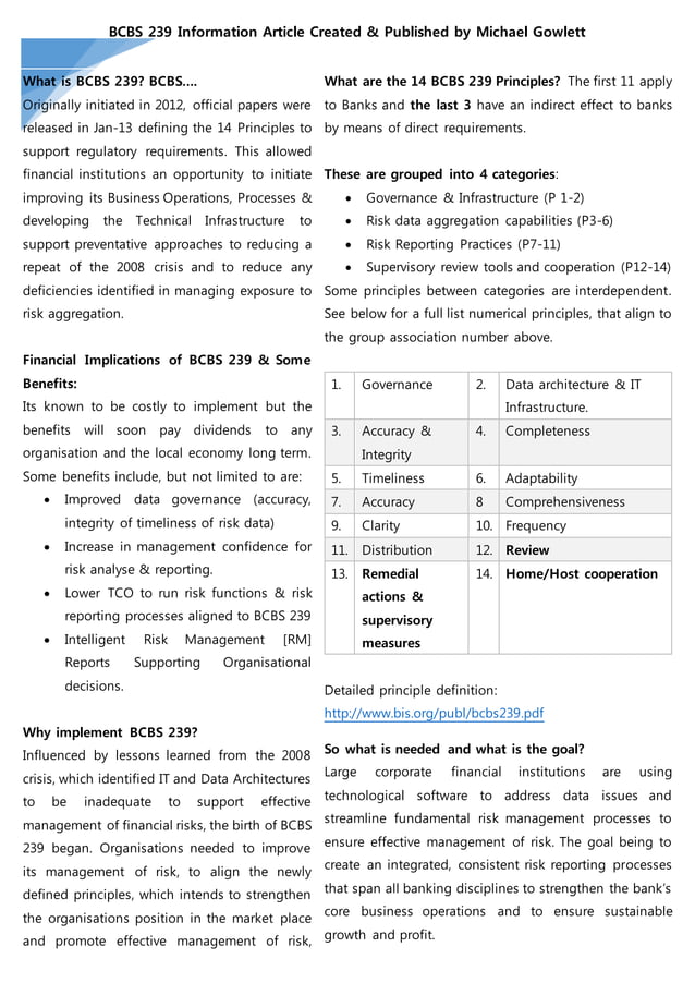 BCBS Information Article By Mike Gowlett | PDF