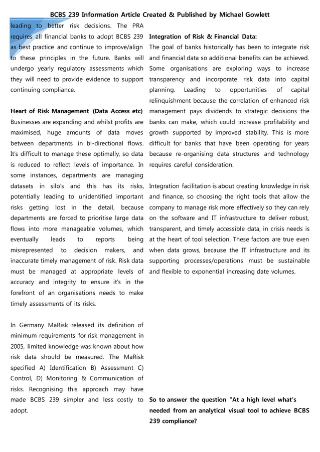 BCBS Information Article By Mike Gowlett | PDF