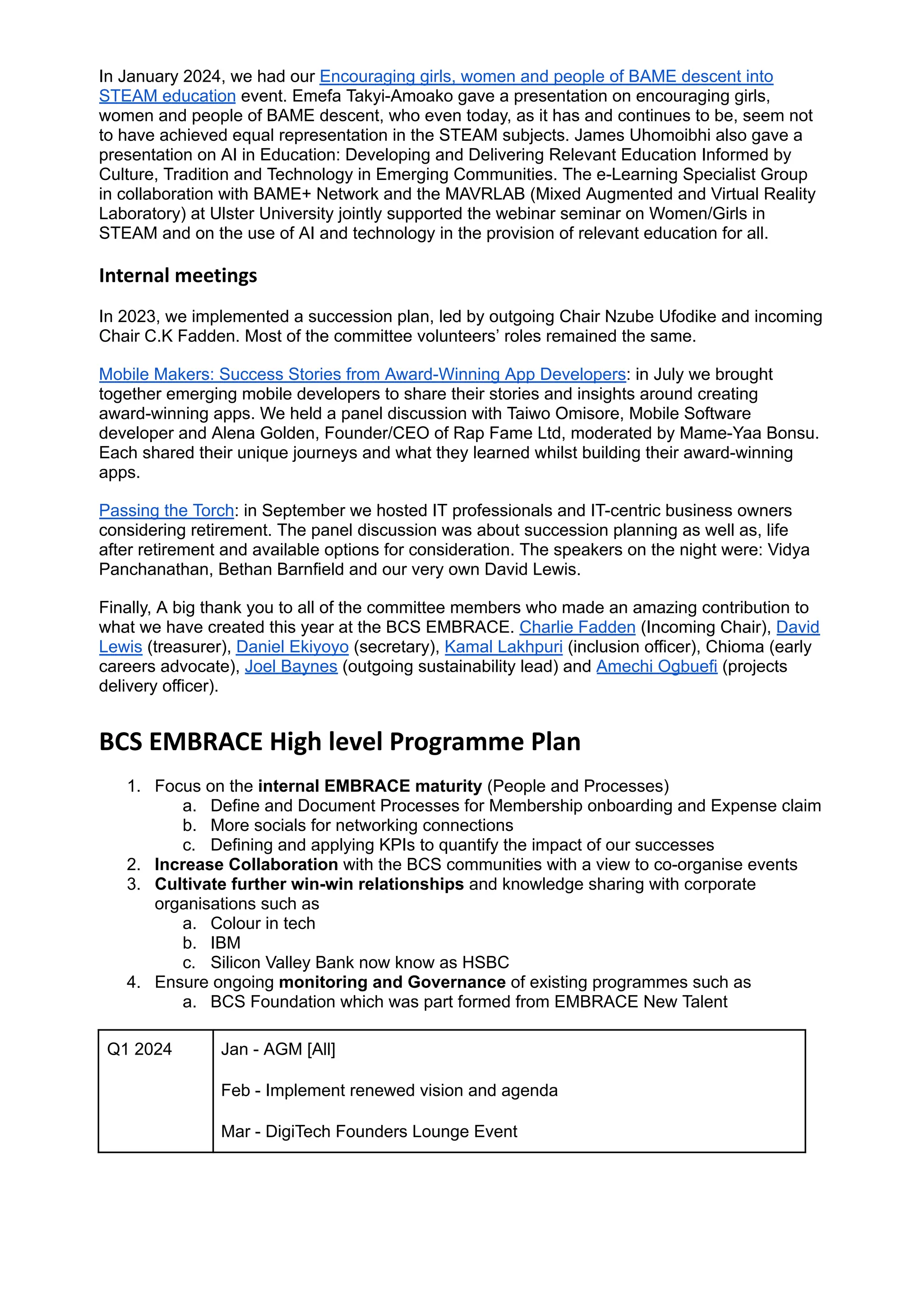 Letter from BCS EMBRACE AGM Chairs Report 2023 | PDF