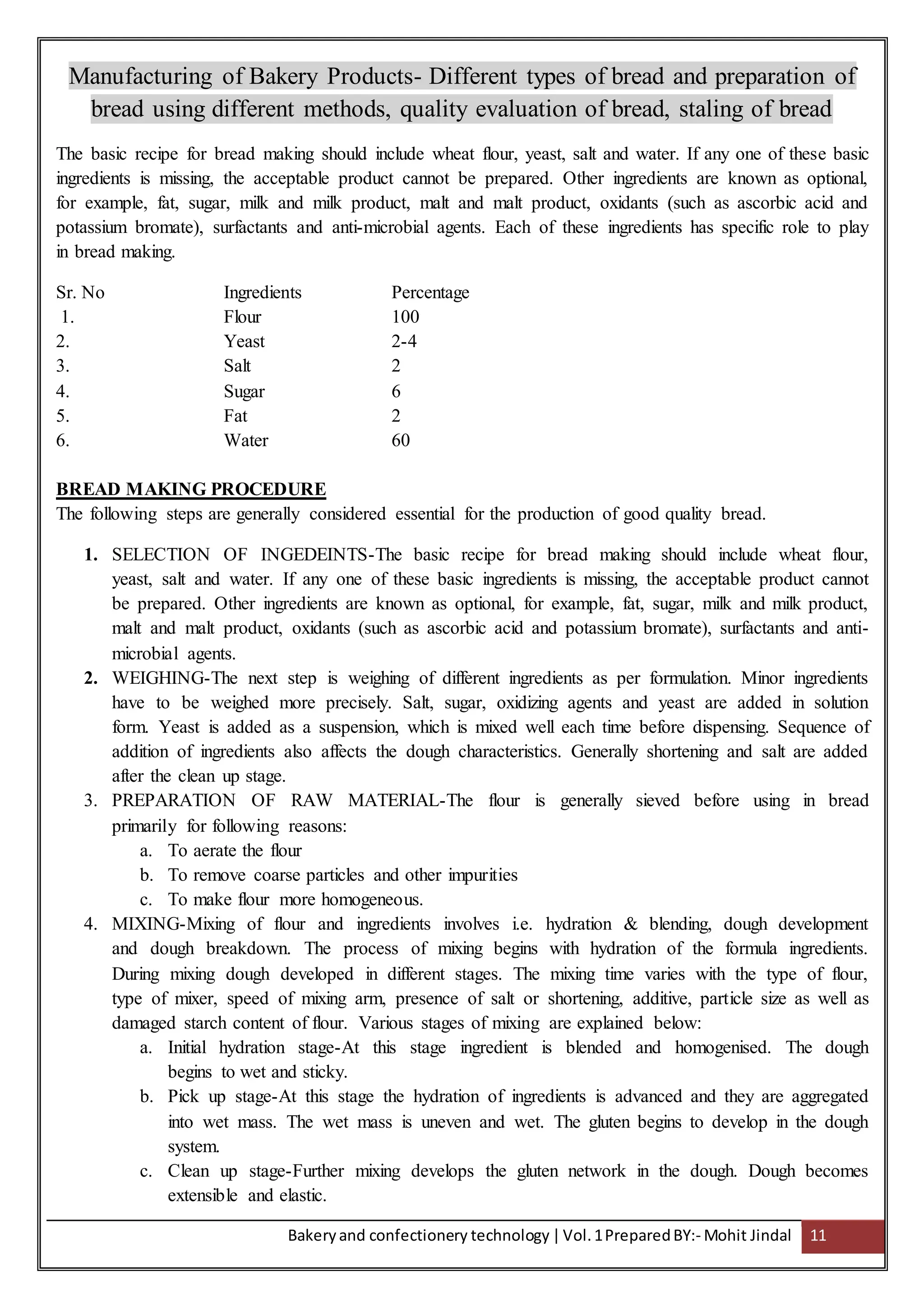 BAKERY AND CONFECTIONERY TECHNOLOGY notes | DOCX
