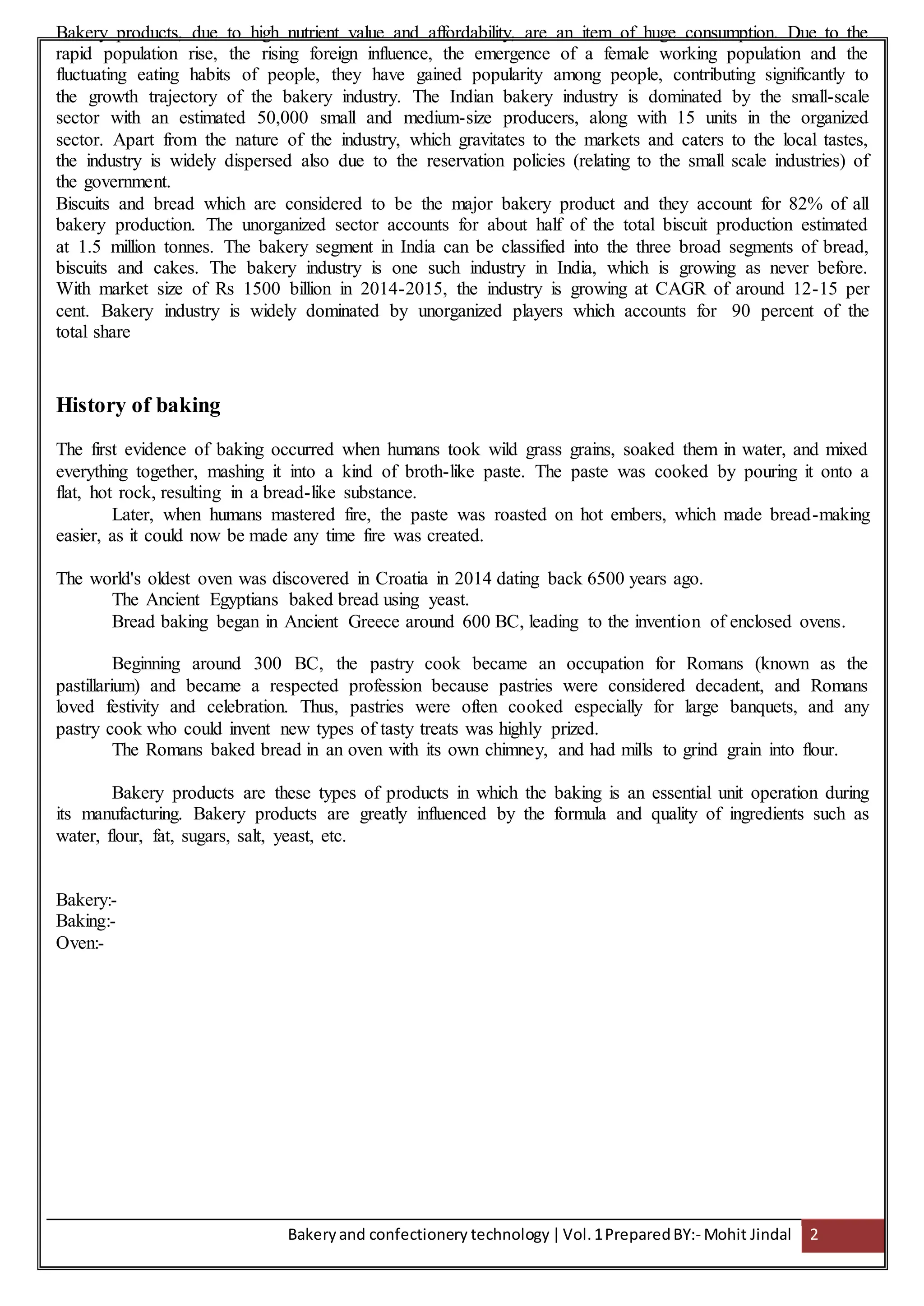 BAKERY AND CONFECTIONERY TECHNOLOGY notes | DOCX